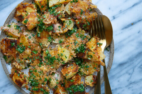 Crispy Parmesan Potatoes with Gremolata | Natalie Cooks