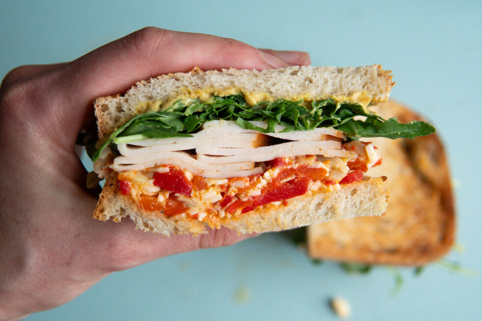 Turkey Arugula Sandwich with Artichoke Pepper Spread | Natalie Cooks
