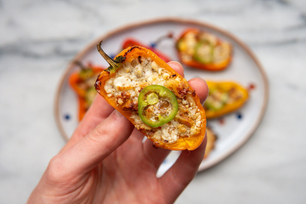 Goat Cheese Stuffed Pepper Bites with Jalapeño and Honey | Natalie Cooks