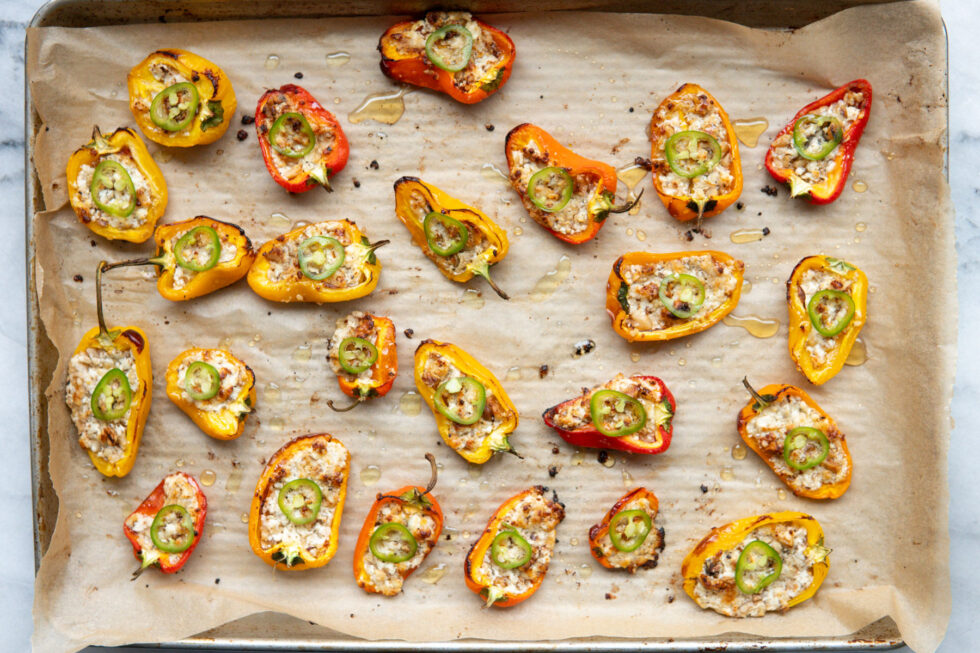 Goat Cheese Stuffed Pepper Bites with Jalapeño and Honey | Natalie Cooks