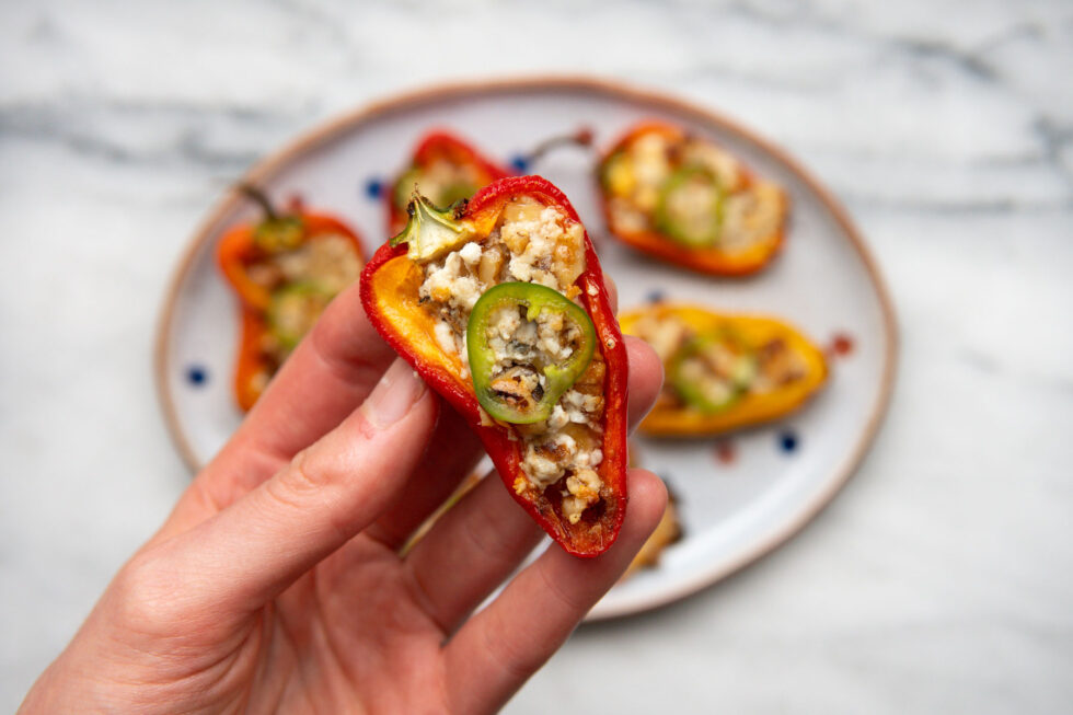Goat Cheese Stuffed Pepper Bites with Jalapeño and Honey | Natalie Cooks