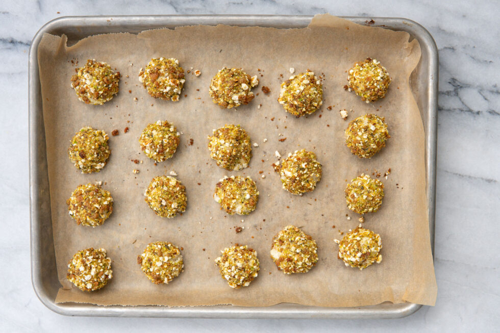 Goat Cheese Balls with Bacon + Popcorn | Natalie Cooks