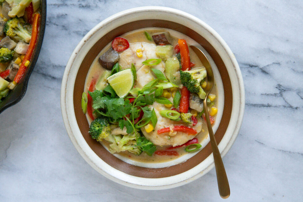 Coconut Corn Cream Poached Cod | Natalie Cooks