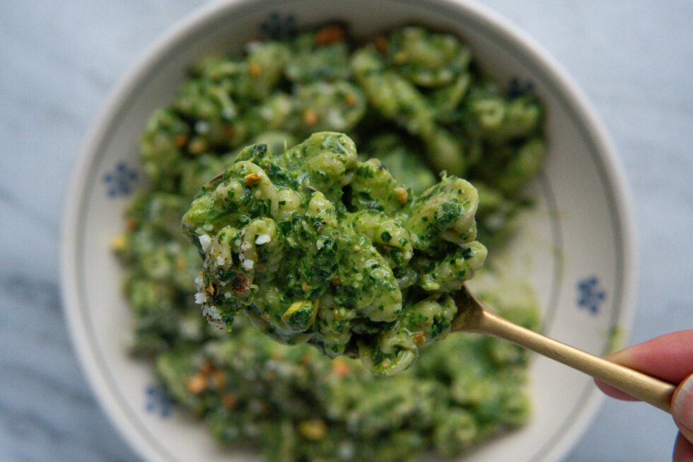 Winter Greens Pesto Pasta | Natalie Cooks